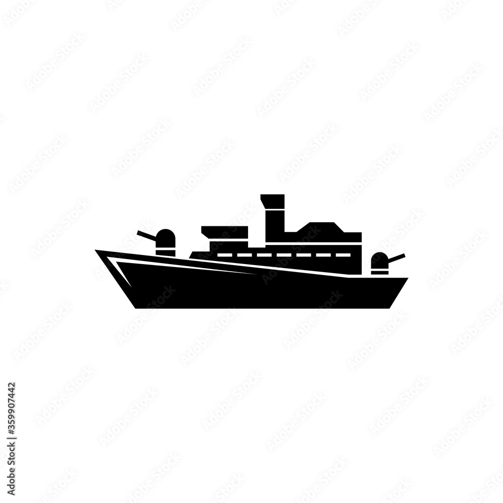 Battleship Destroyer, Warship Cruiser. Flat Vector Icon illustration. Simple black symbol on ...