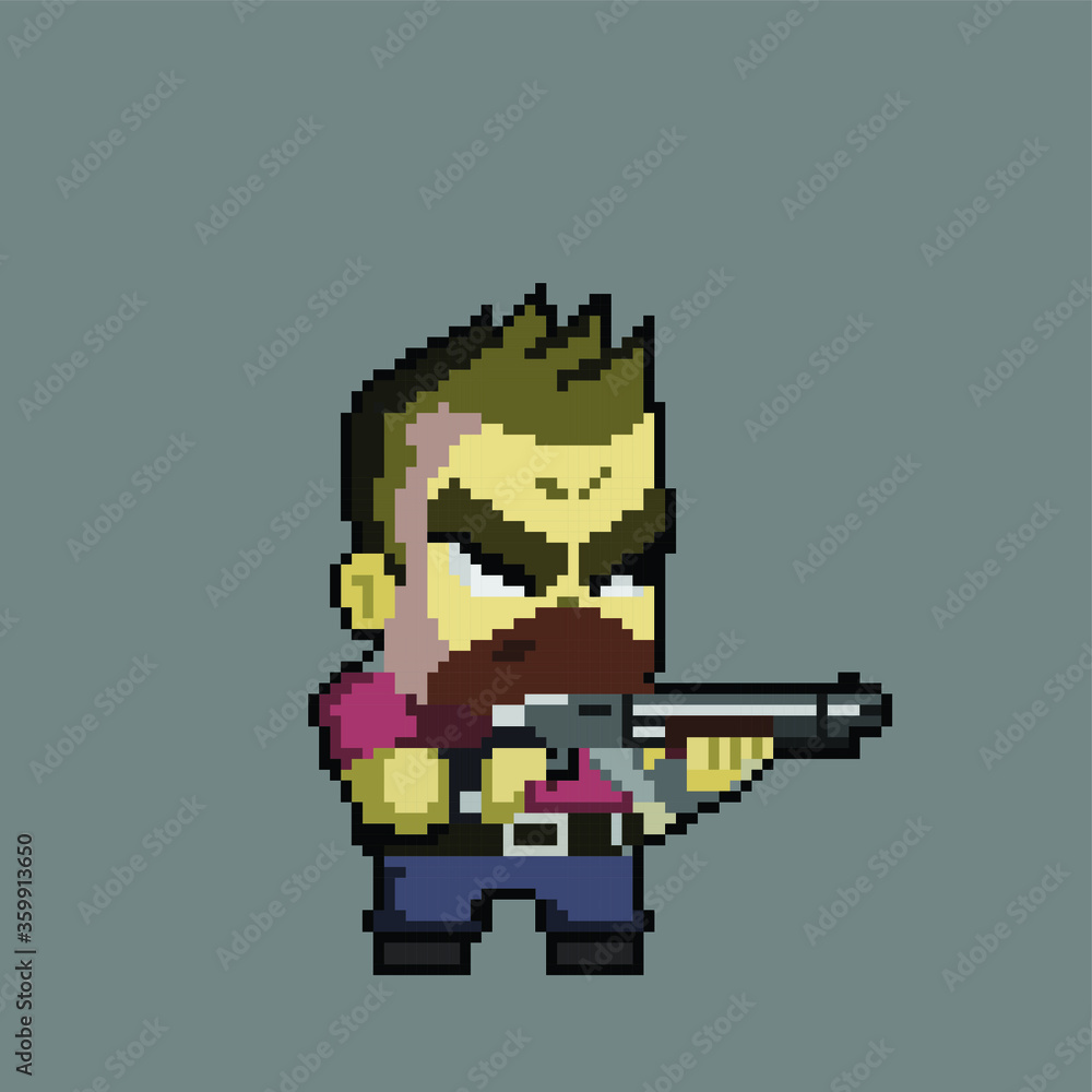 Shooter in pixel art. Vector illustration. Stock Vector | Adobe Stock