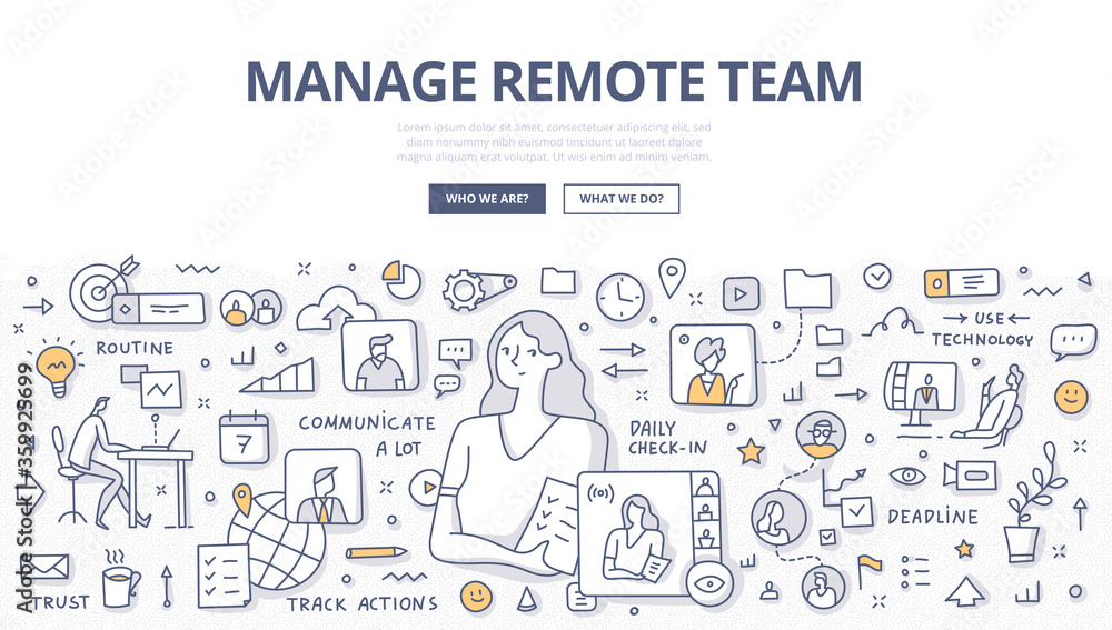 Manage Remote Team Doodle Concept Stock Vector | Adobe Stock