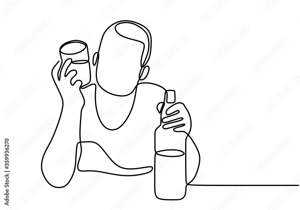 Man with a glass and a bottle of wine one line continuous line art ...