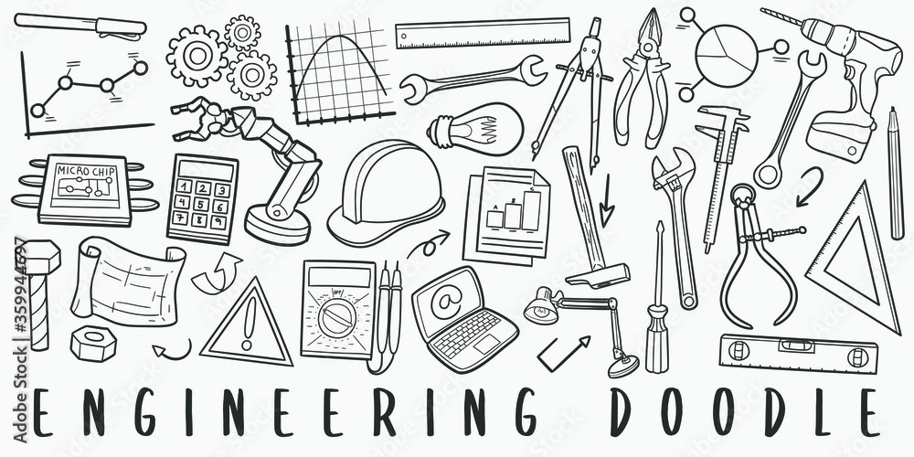 Engineering Doodle Line Art Illustration. Hand Drawn Vector Clip Art ...