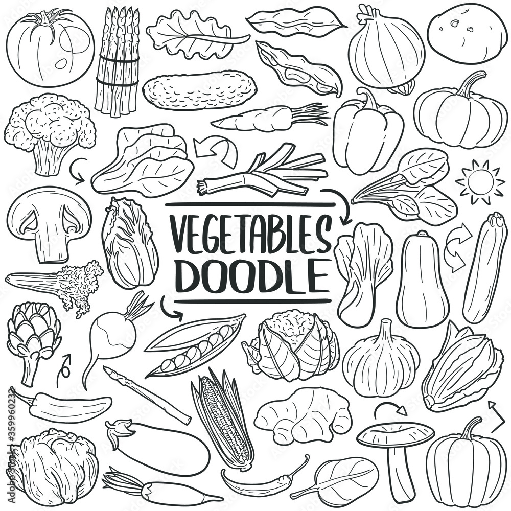Vegetables doodle icon set. Plant Nutrition Vector illustration ...