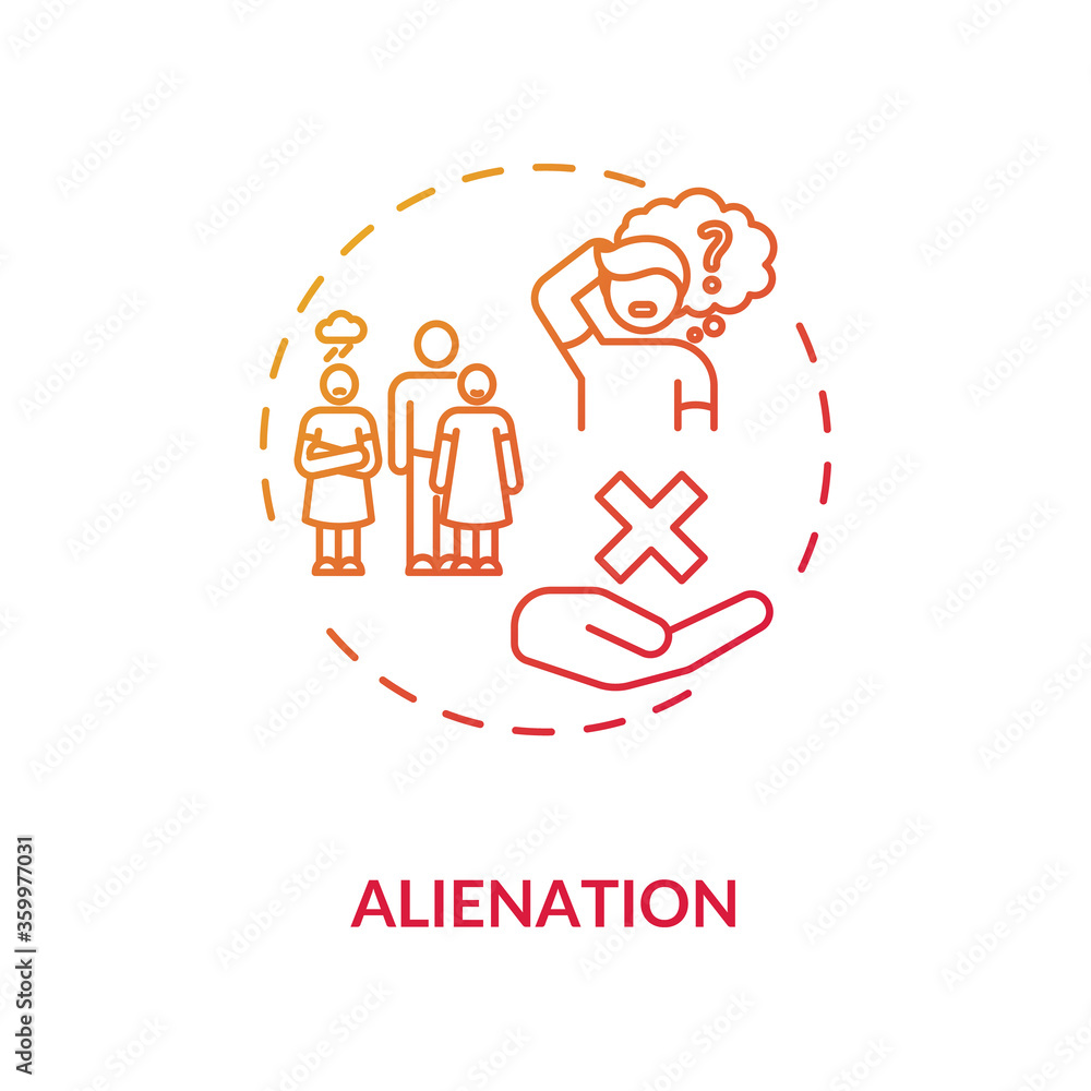 Alienation red gradient concept icon. Problem with individual ...