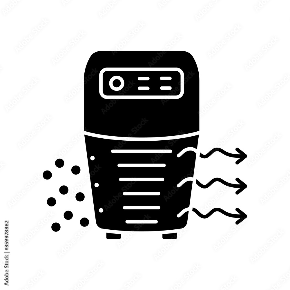 Stock-Vektorgrafik „Air purifier black glyph icon. Room ventilation ...