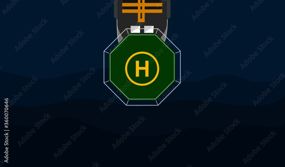 Aerial view of a helideck on a ship in the sea. Helicopter landing area ...