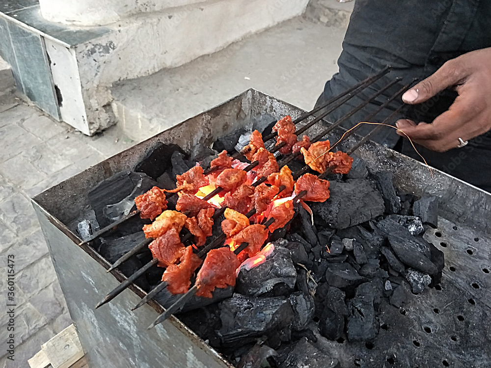 local traditional Leh Ladakh street food charcoal grill of mutton beef ...