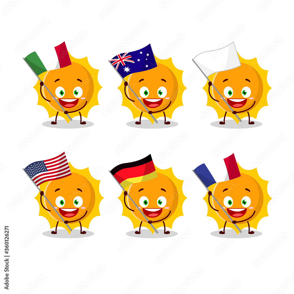 Sun cartoon character bring the flags of various countries Stock Vector ...