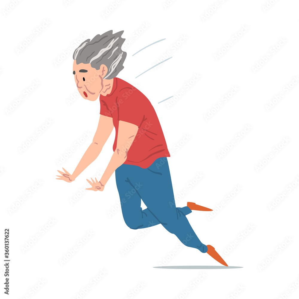Elderly Woman Falling Down, Retired Female Person Falling Ahead ...
