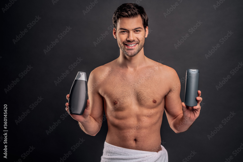 Handsome young man isolated. Portrait of shirtless muscular man is ...