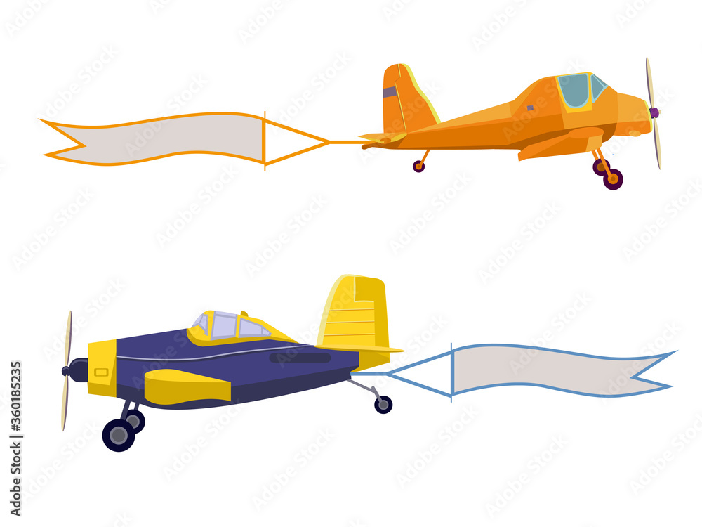 Flying advertising banners pulled by light planes. Agricultural ...