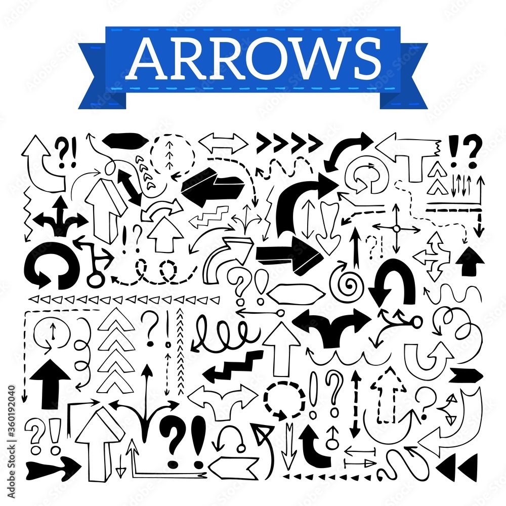 Doodle arrows, exclamation signs and question marks Stock Vector ...