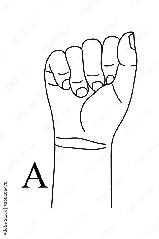Hand gesture showing letter A on American Sign Language. Alphabetical ...