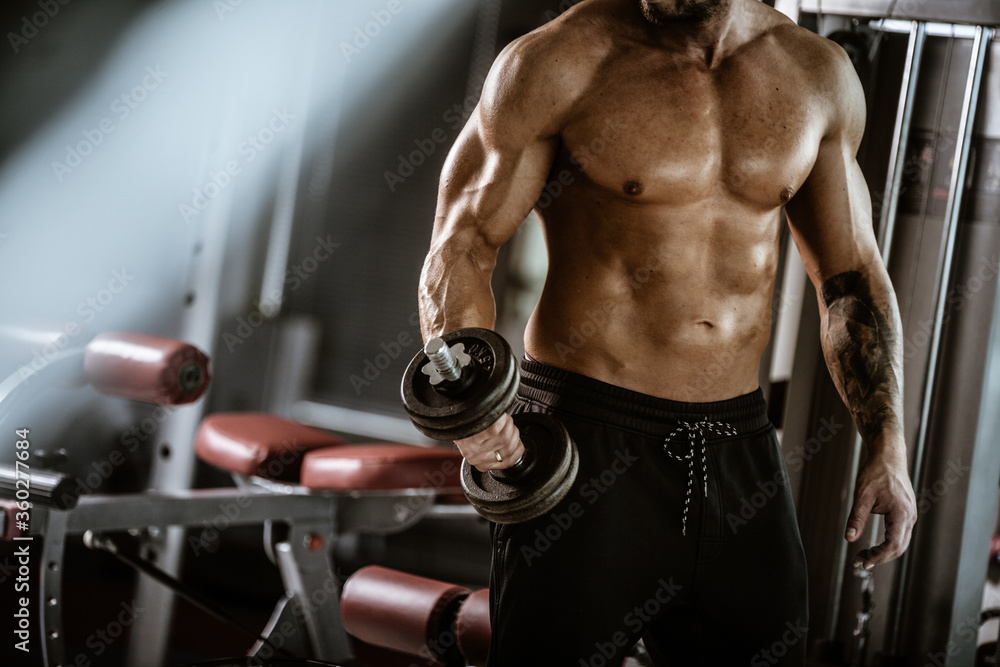 Fitness in gym, sport and healthy lifestyle concept. Handsome athletic ...