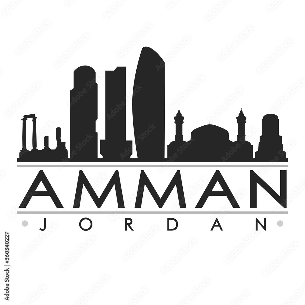 Amman Jordan Skyline Silhouette Design City Vector Art Famous Buildings ...