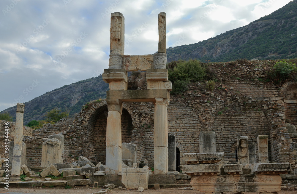 Fotografie The ancient city of Ephesus, the Domitianus Temple, was ...
