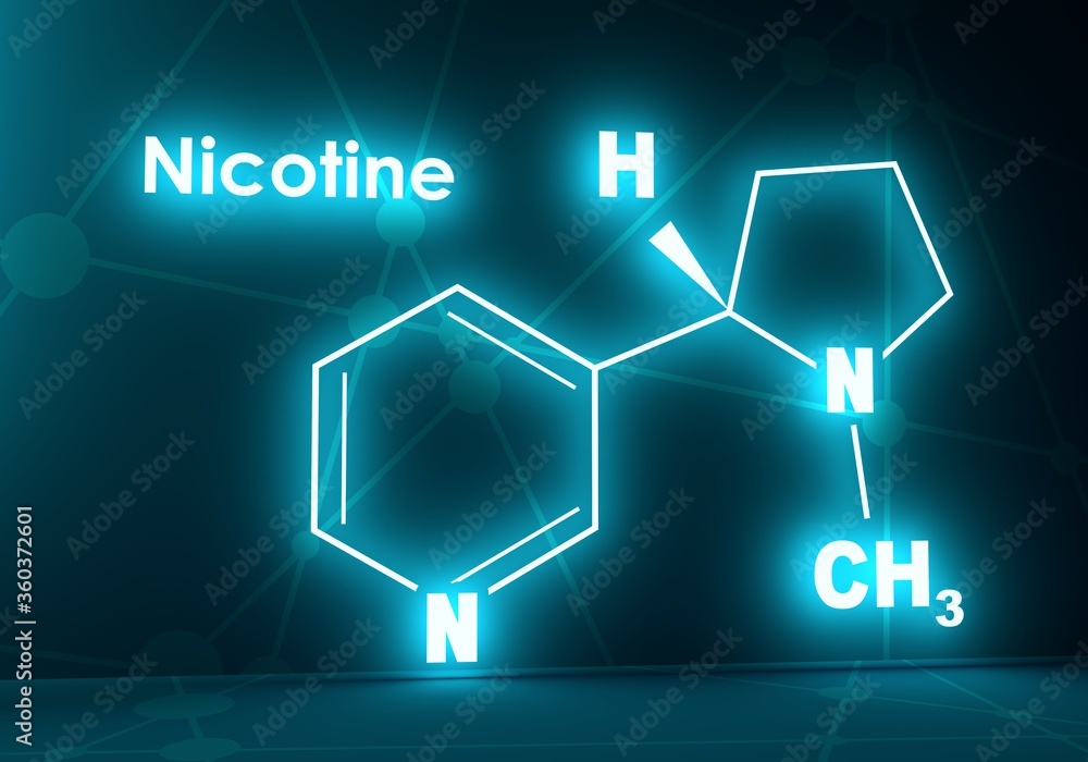 Chemical molecular formula of nicotine. Connected lines with dots ...