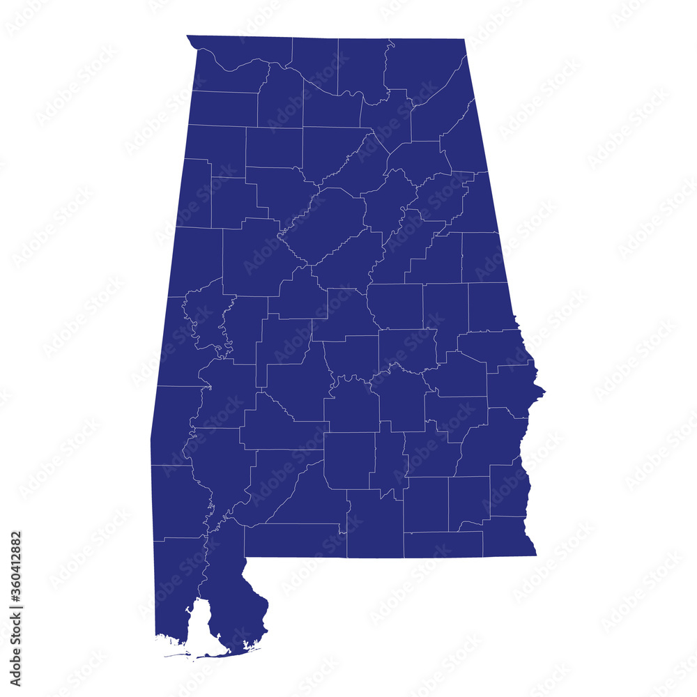 High Quality map of Alabama is a state of United States of America with ...