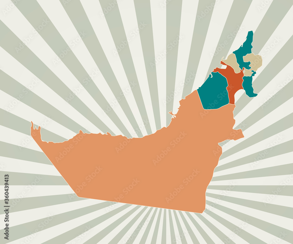 UAE map. Poster with map of the country in retro color palette. Shape ...