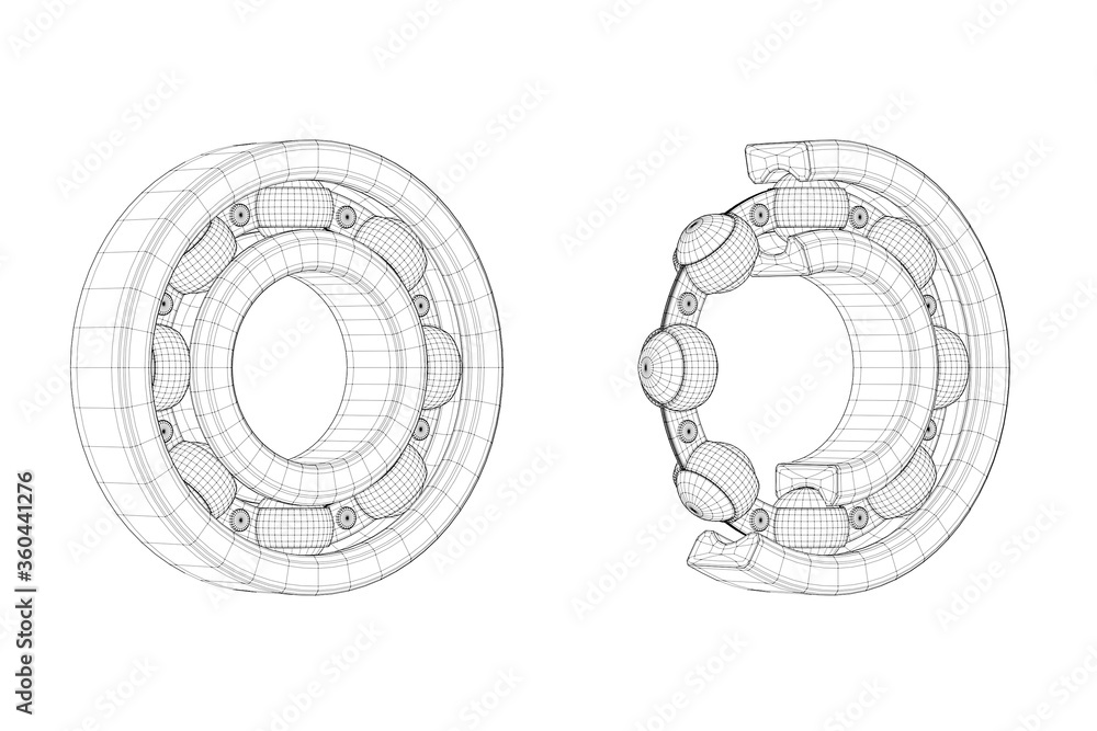 Set of Drawing Lines Ball Bearings with One Cut Outed Where Visible the ...