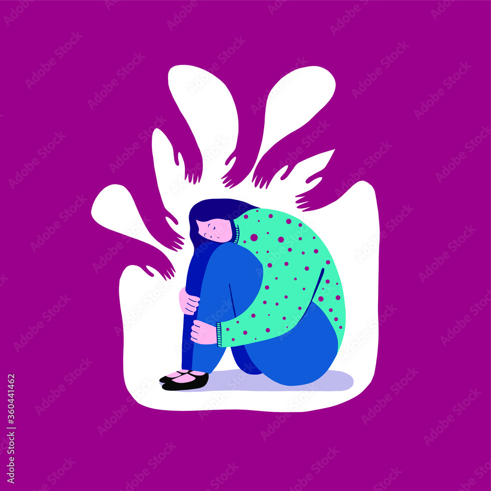 Young female character having a panic attack, a monster imaginary of ...