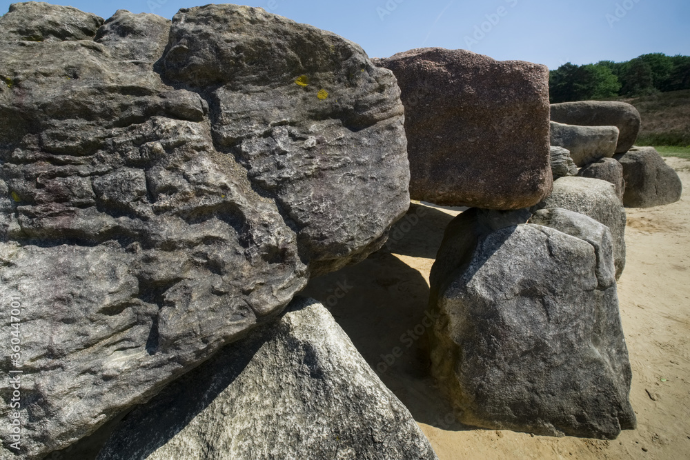 Detail of a dolmen or hunebed, a type of single-chamber megalithic tomb ...