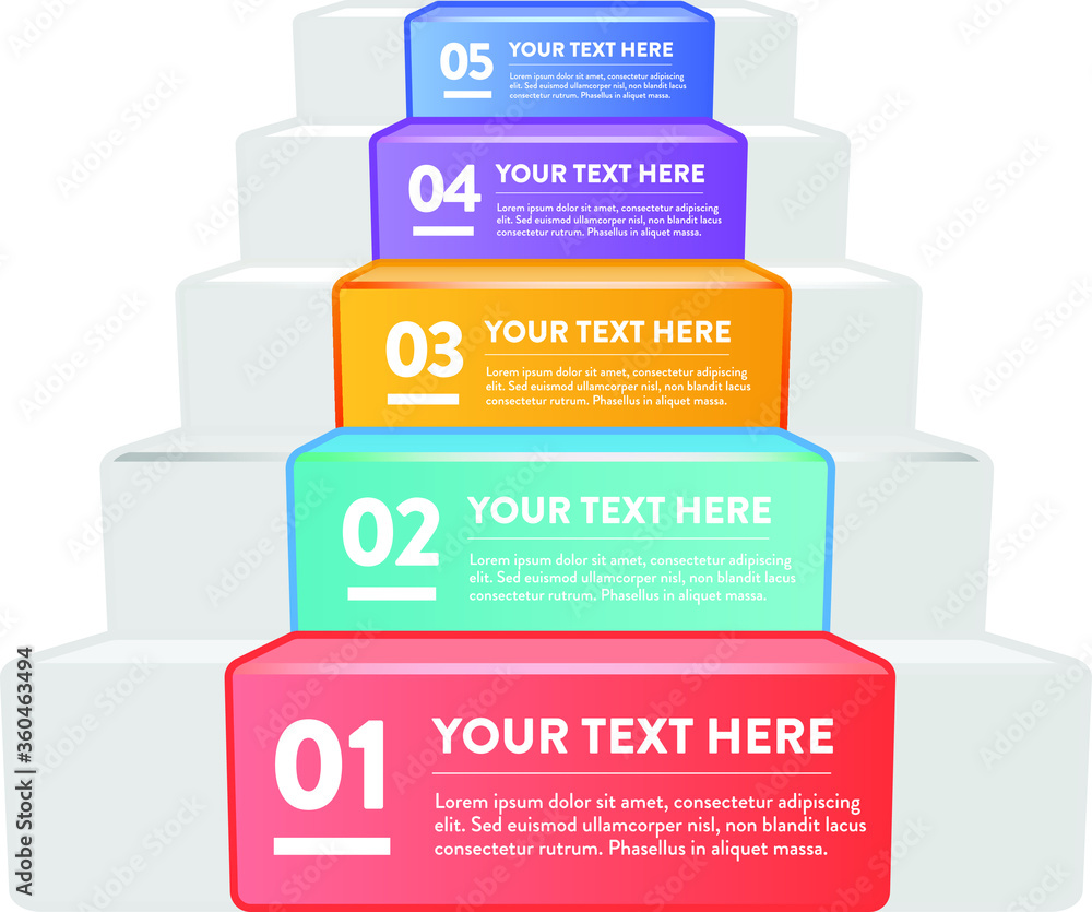 Infographic stairs design with numbered steps and your text. Stock ...