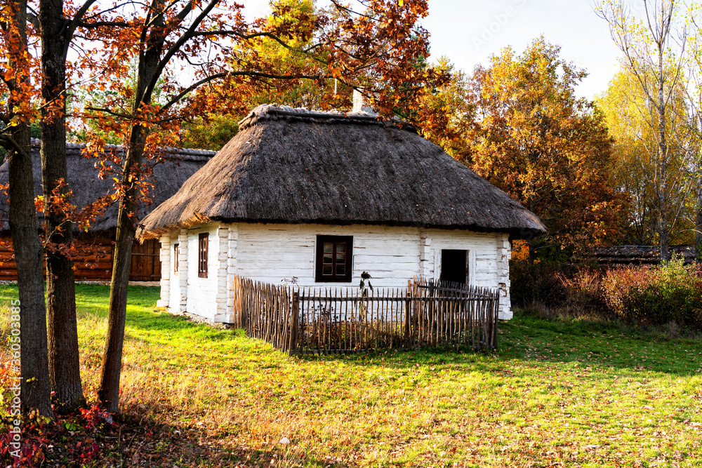Old traditional polish wooden house in an open-air museum of Kielce ...