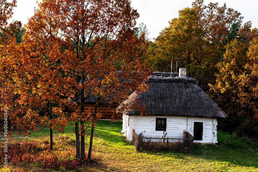 Old traditional polish wooden house in an open-air museum of Kielce ...