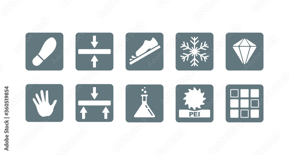 Ceramic tiles specification - characteristics icons - pictorgams set ...