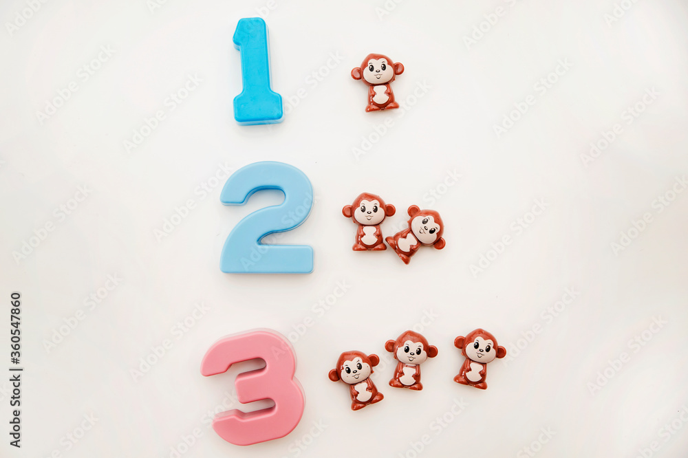 Kids colored number and monkeys. School mathematical Symbols. Early ...