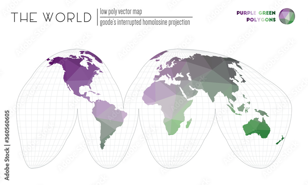 Polygonal map of the world. Goode's interrupted homolosine projection ...