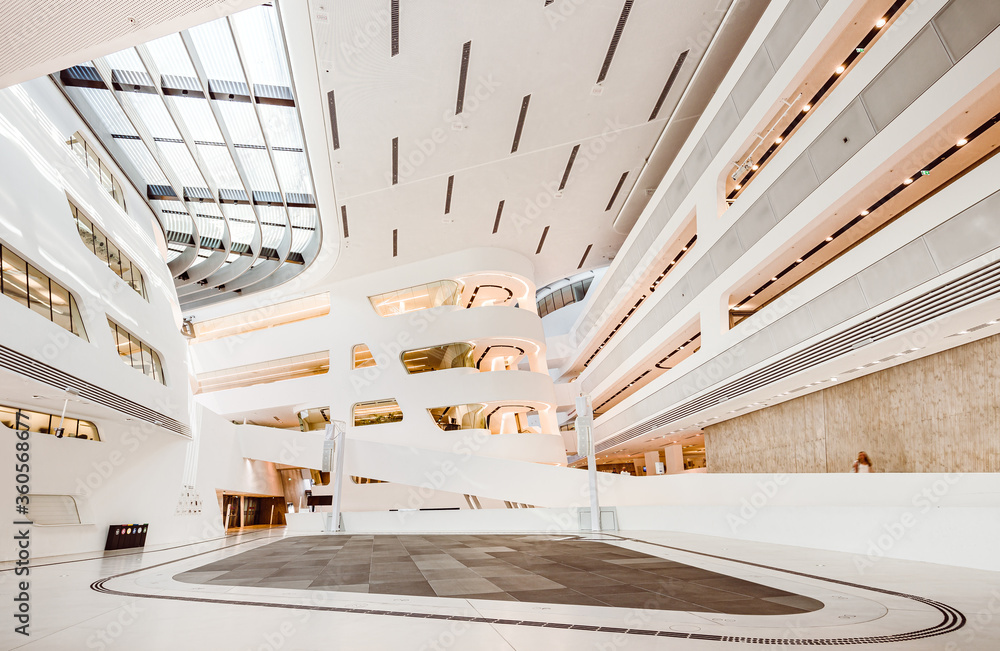 Vienna, Austria: modern, futuristic white interior in library of the ...