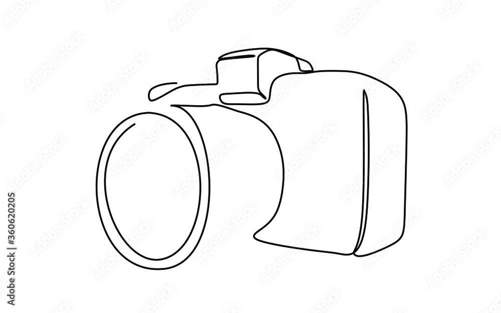 Continuous line drawing of a digital camera. Continuous one line ...