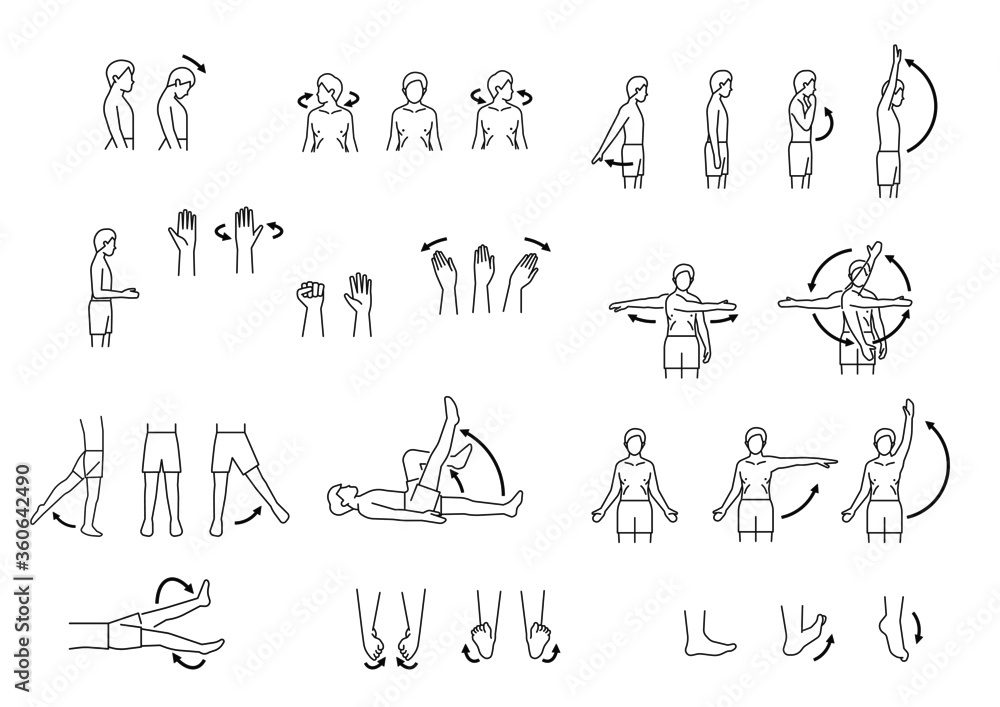 Vector de Stock human body range of motion, body movement icon set ...
