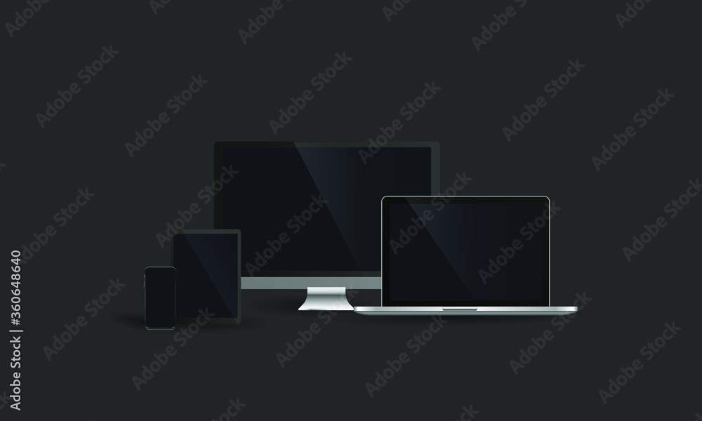 devices, screen layout. Smartphone, tablet, laptop and monoblock ...