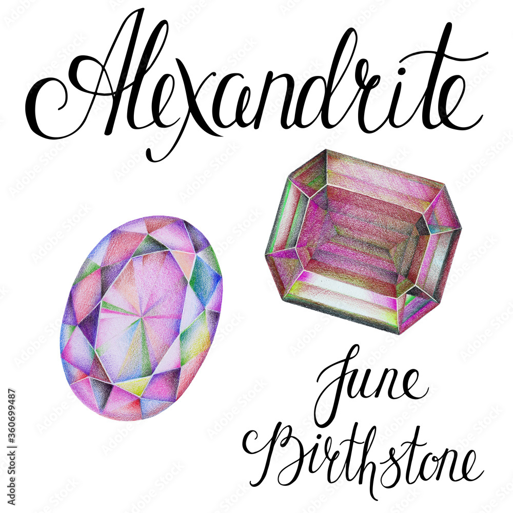 June birthstone Alexandrite isolated on white background. Close up ...
