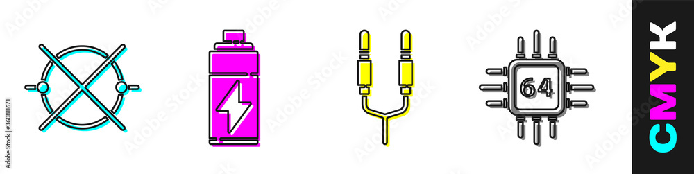 Set Electric Circuit Scheme Battery Audio Jack And Processor With Microcircuits Cpu Icon