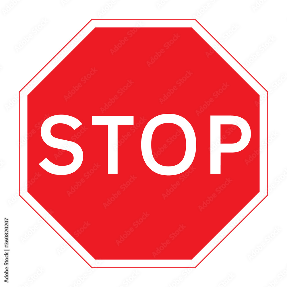 STOP road sign. Vector illustration of red octagon with white legend ...
