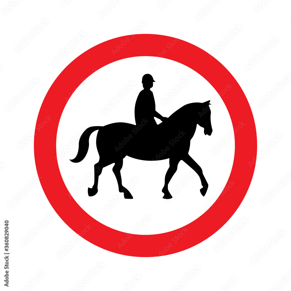 No riding horse road sign. No entry for horse and jockey. Vector ...