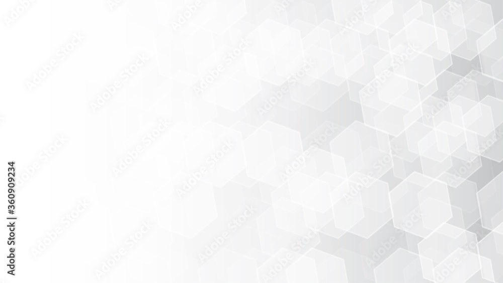 Abstract white hexagon background. Hexagonal pattern. Gray gradient ...