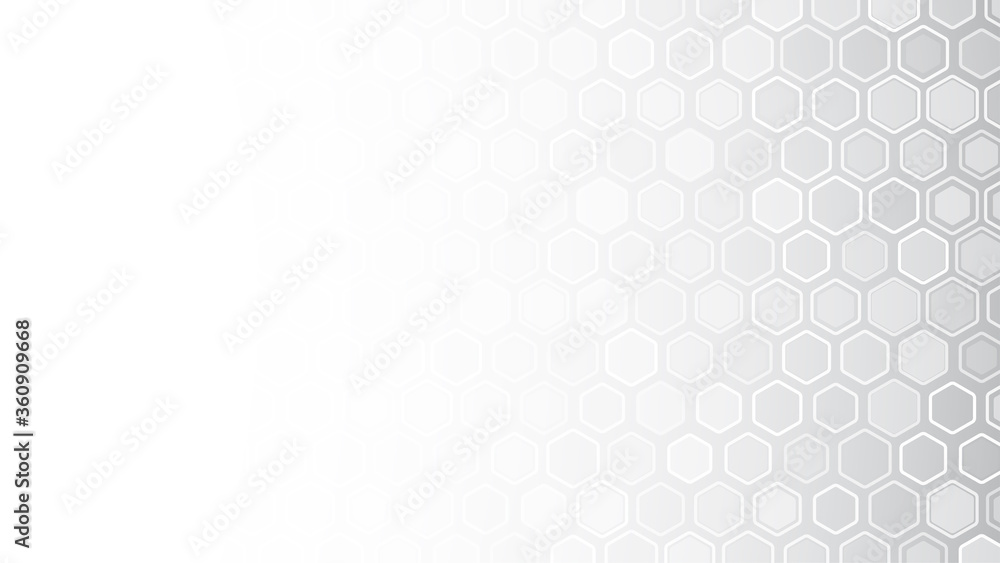 Abstract white hexagon background. Hexagonal pattern. Gray gradient backdrop. Neutral business ...