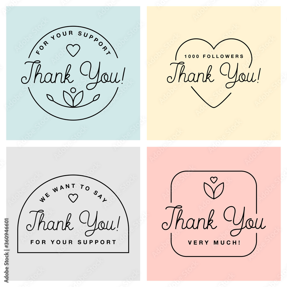 Set of badges with thank you graphics and design elements vector labels ...