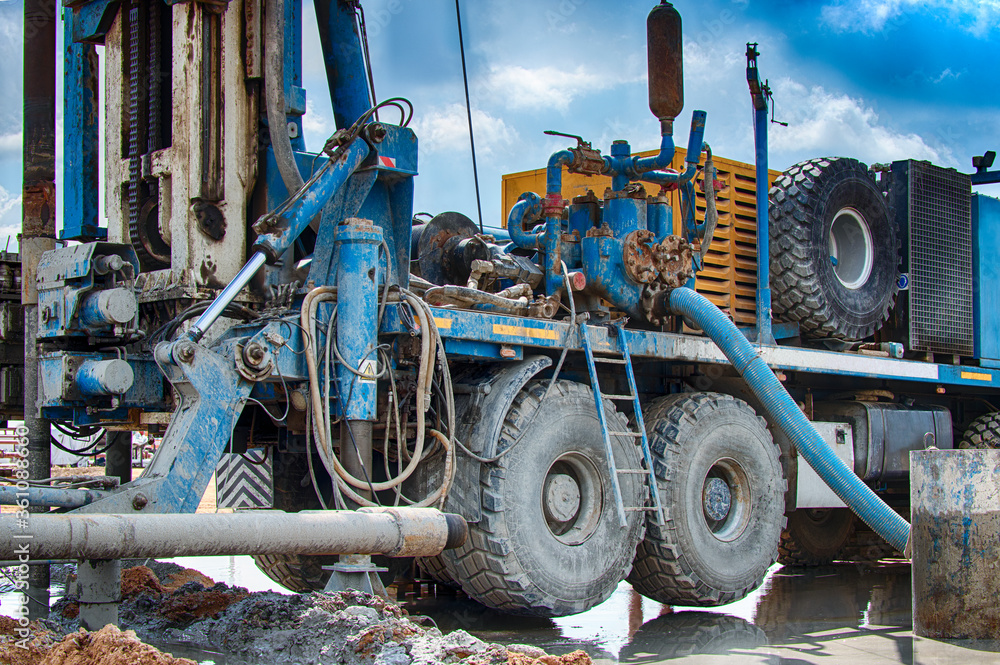 Drilling rig. Drilling deep wells in the bowels of the earth. Industry ...