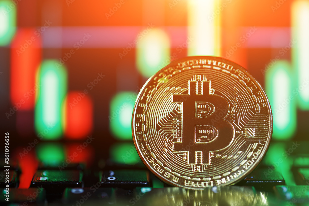 Bitcoins are Gold with a candle chart.Gold coin with the image of the ...