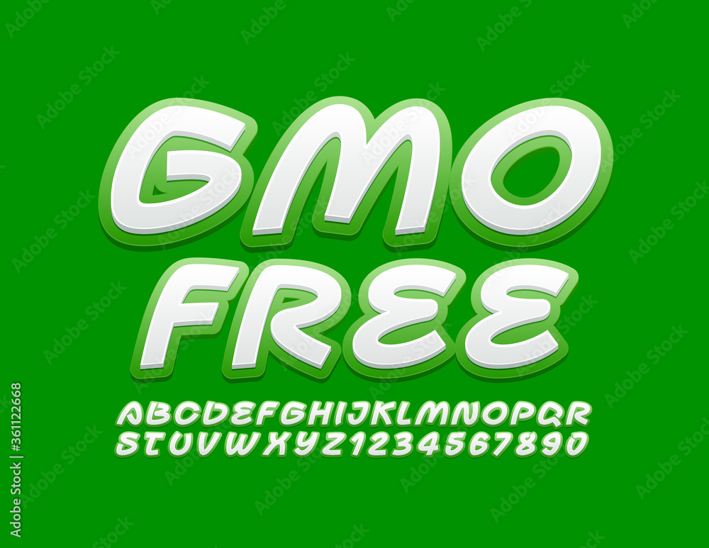 Vector eco sign GMO Free. White and Green creative Font. Modern ...