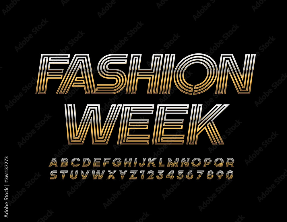 Vector trendy banner Fashion Week with Gold Maze Font. Luxury creative ...
