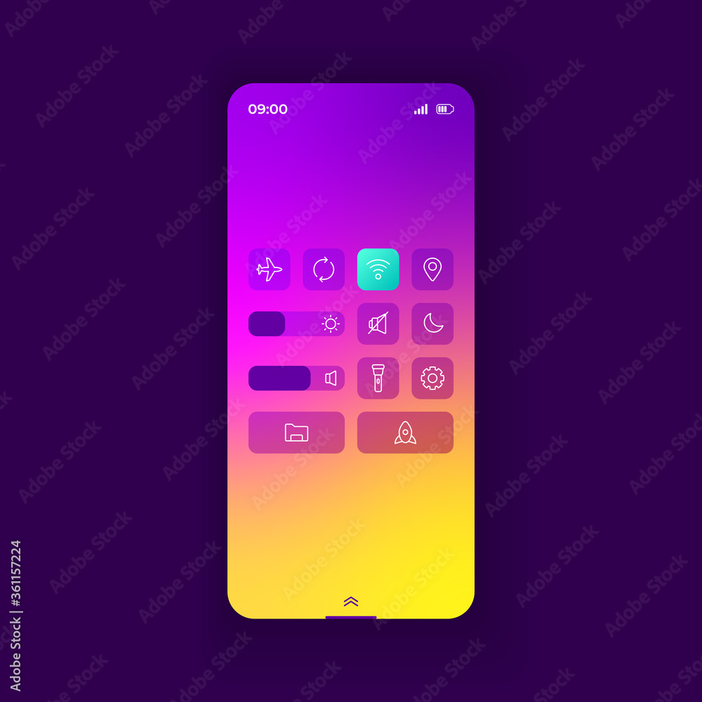 Smartphone interface vector template. Mobile home page with violet ...