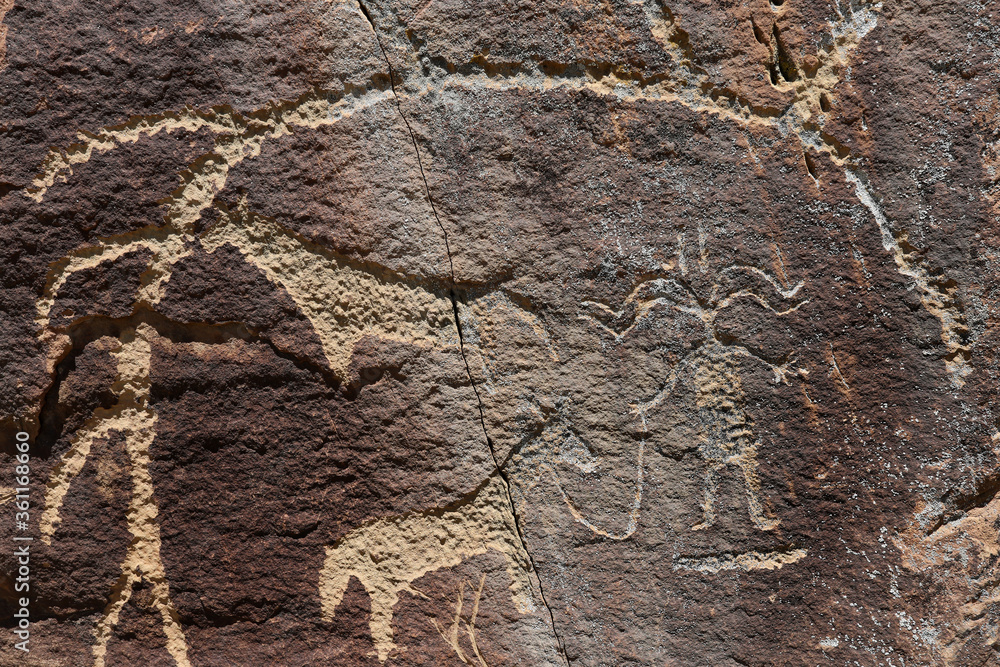 Native American Indian rock art petroglyph figure horse Utah 1375. Nine ...