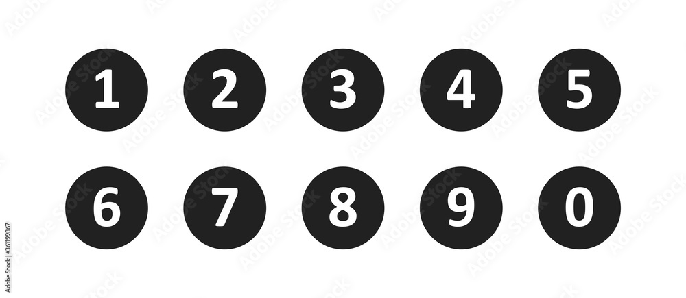 Simple round numbers symbol set. Black isolated font in vector flat ...