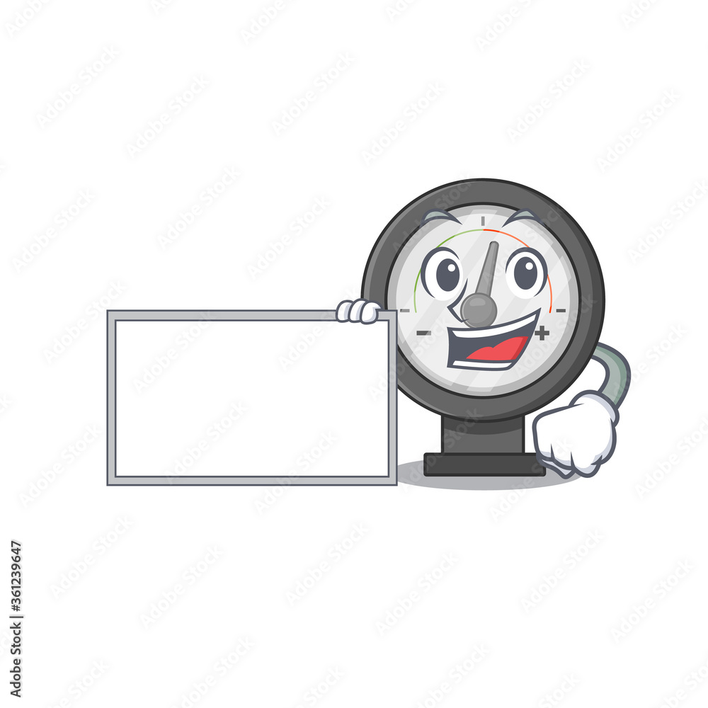 Cartoon character style of pressure gauge holding a white board Stock ...